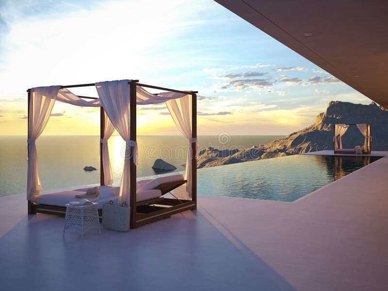 Beautiful Sunset at the Infinity Pool. 3d Rendering Stock Illustration ...