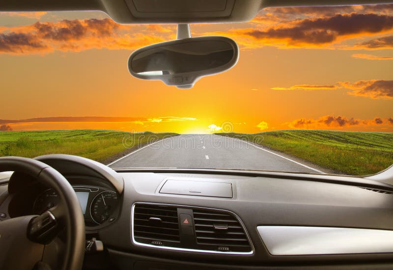 Sunset from the Interior of Car Stock Photo - Image of scene, dawn ...