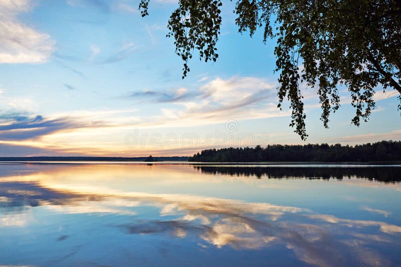 Beautiful sunset on lake stock photo. Image of water - 57527316