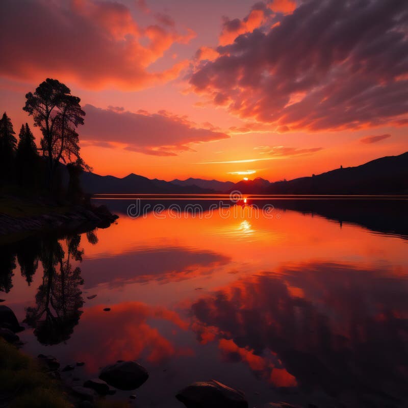 Beautiful Sunset at Lake. Ai Generated Stock Illustration ...