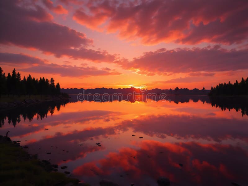 Beautiful Sunset at Lake. Ai Generated Stock Illustration ...