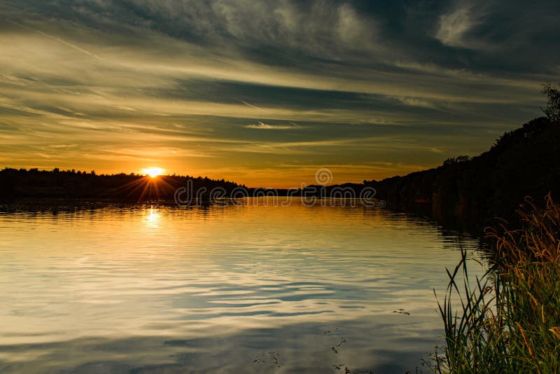 Beautiful Sunset on the Lake. Colorful Clouds. Stock Photo - Image of ...