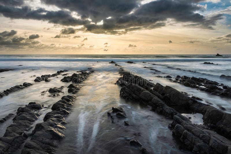 Beautiful Sunset Landscape Image of Welcome Mouth Beach in Devon ...