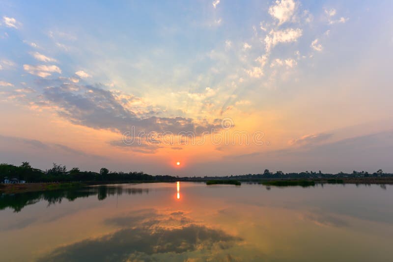 Beautiful Sunset Landscape Over Lake with Reflection Stock Image ...