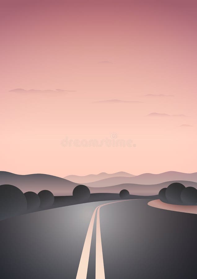 Beautiful Sunset Lanscape with Road Stock Vector - Illustration of ...