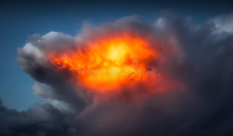 Large Cloud with Sun Light Emiting from the Orange Center Stock Image ...
