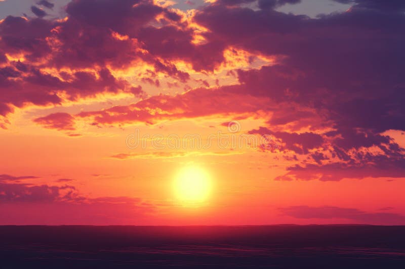 Beautiful Sunset with a Large Sun in the Sky Stock Illustration ...
