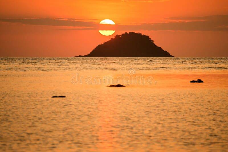 Beautiful Sunset with Large Yellow Sun Under the Sea during Sunset Time ...
