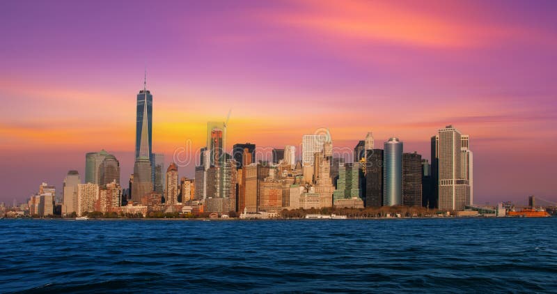 A Beautiful Sunset of the Manhattan Skyline Stock Image - Image of ...