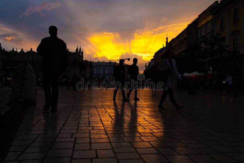 Beautiful Sunset on the Old Town Square Stock Image - Image of colorful ...