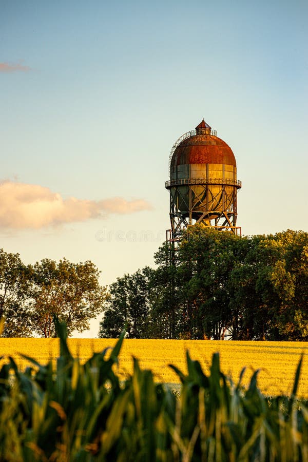 Old Water Tank in Front of Wheat Field Stock Image - Image of landmark ...