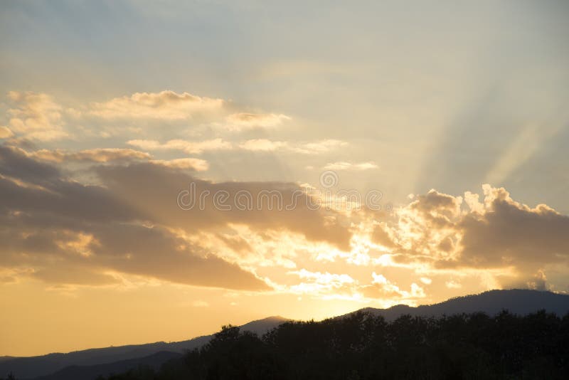 Beautiful Sunset with Orange Sunlight,mountain Landscape Under Cloud ...