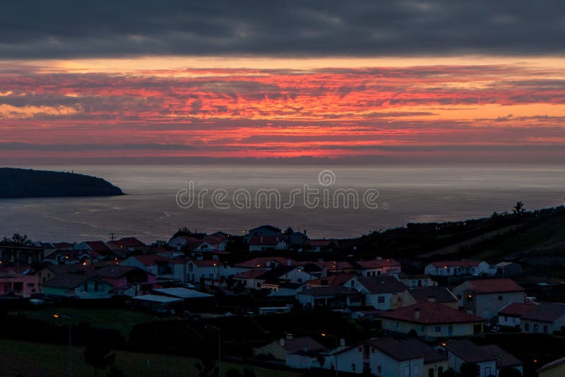 Beautiful Sunset Over the City by the Sea Stock Image - Image of ...