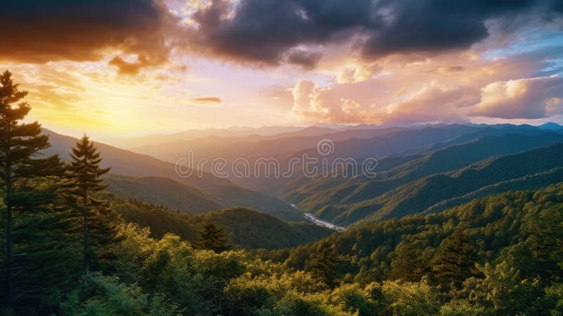 Beautiful Sunset Over Distant Mountains, Ideal for Nature and Landscape ...