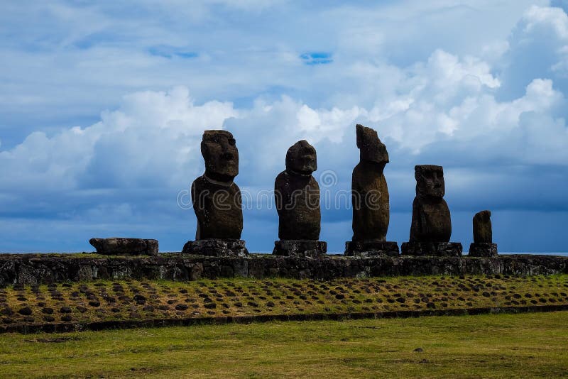 Beautiful Sunset Over Easter Island, with Moais, with Dramaticl Sky ...