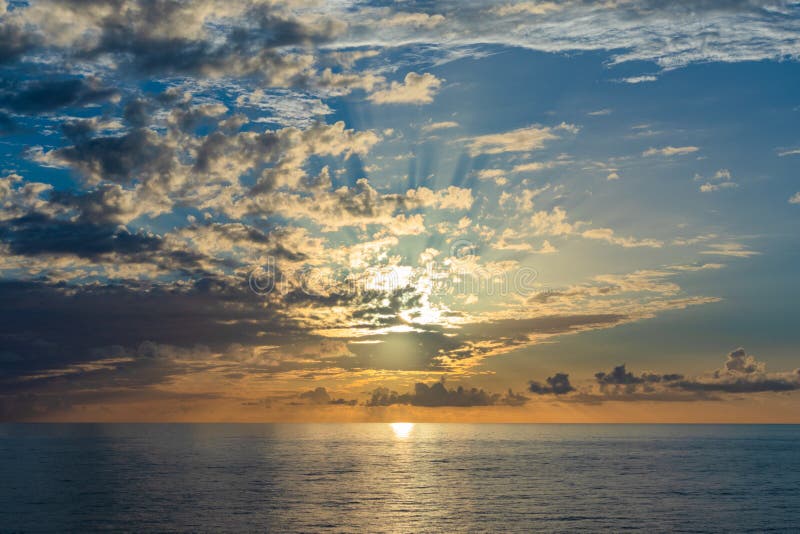Beautiful Sunset Over Endless Sea with Reflection in the Water Stock ...