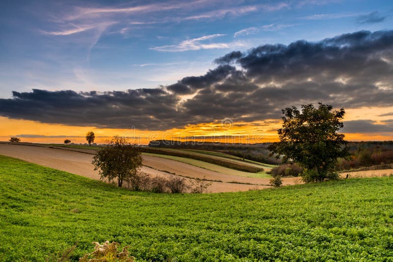 A Beautiful Sunset Over the Fields Stock Image - Image of summer ...