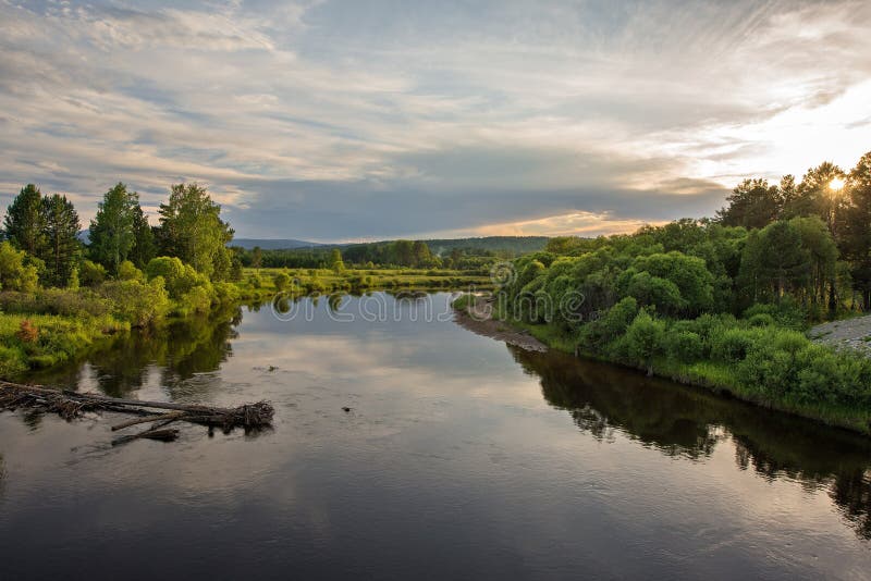 Beautiful Sunset Over The Forest River Stock Photo - Image of beauty ...