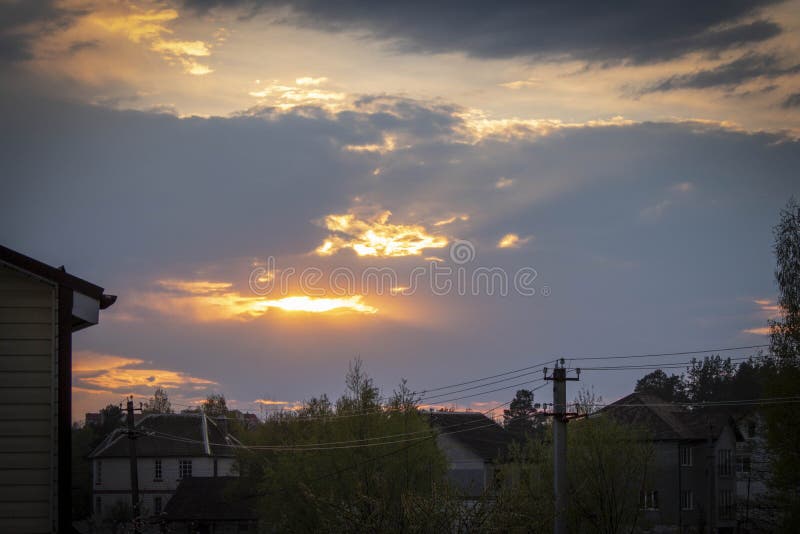 Beautiful Sunset Over the Houses on a Spring Evening Stock Image ...