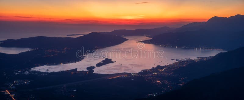Beautiful Sunset Over the Kotor Bay in Montenegro Stock Image - Image ...