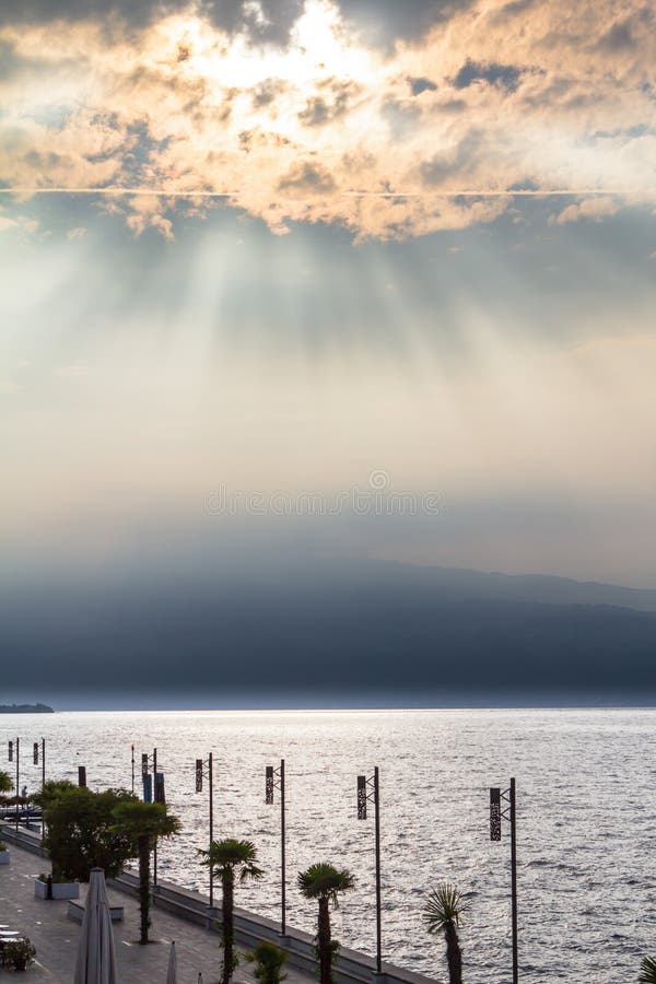 Sunset Over Lake Garda, Italy Stock Image - Image of riviera, coast ...