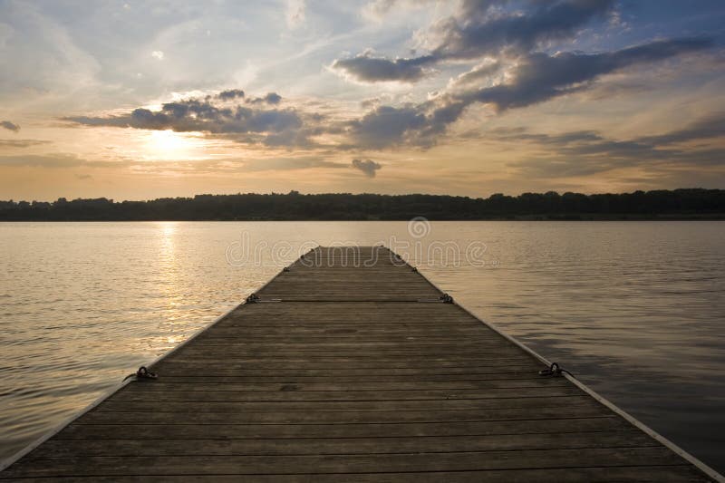 Beautiful Sunset Over Lake Landscape with Jetty Stock Image - Image of ...
