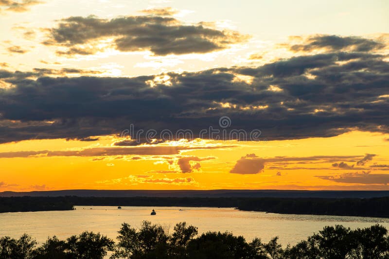 Beautiful Sunset Over Large River in Summer Stock Image - Image of ...