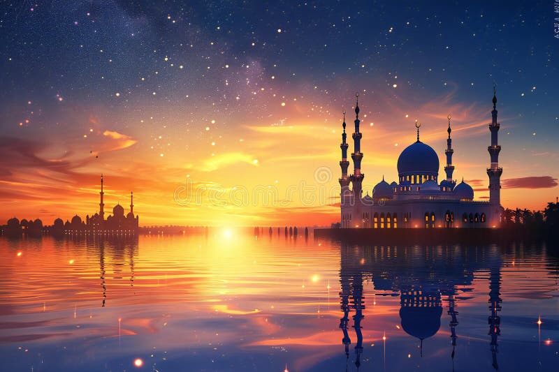 Beautiful Sunset Over the Mosque with Reflection on the Water ...