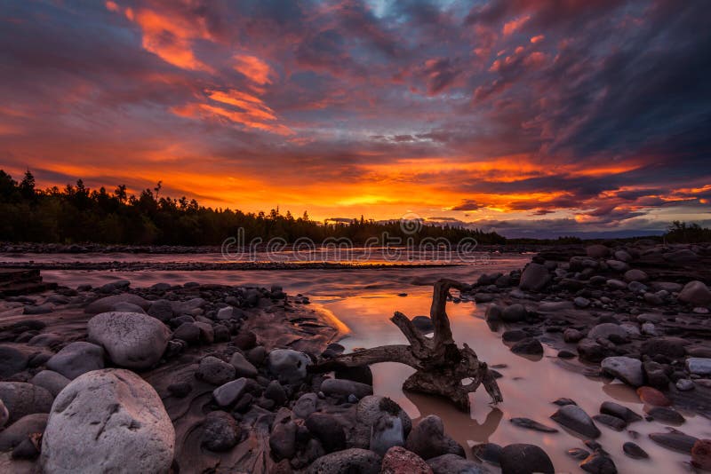 Beautiful Sunset Over the Mountain River in Summer Stock Image - Image ...