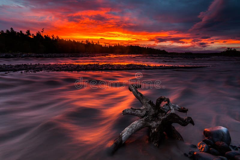 Beautiful Sunset Over the Mountain River in Summer Stock Photo - Image ...