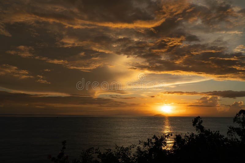 Beautiful Sunset Over the Ocean with Dramatic Clouds. Rincon, Puerto ...