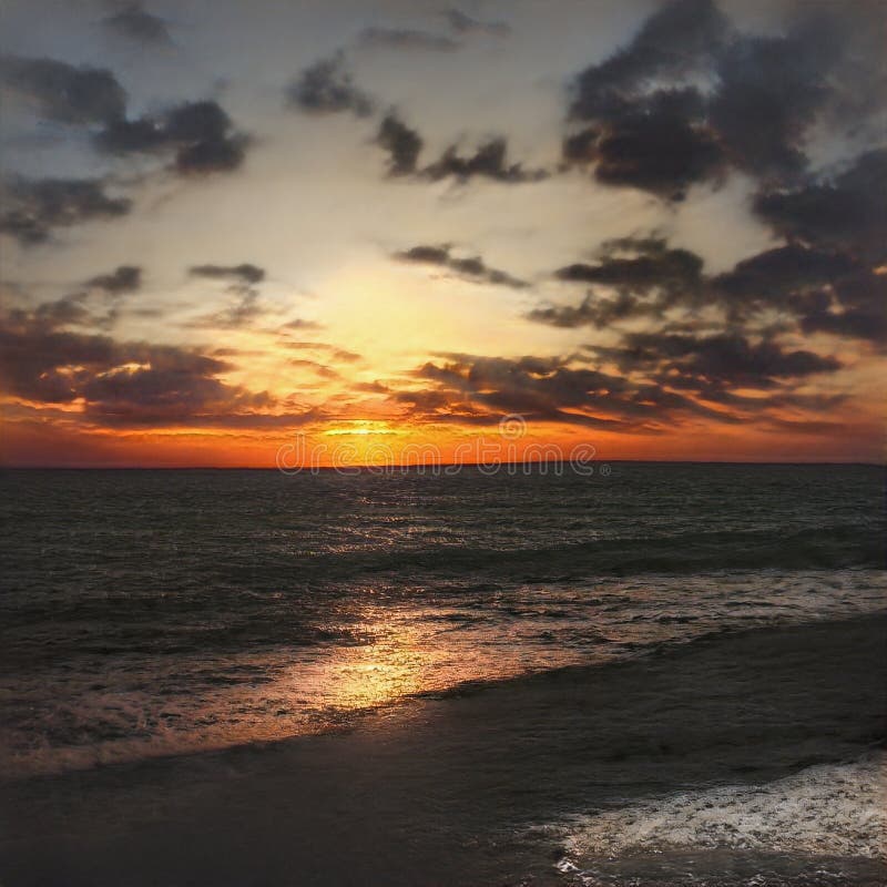 Beautiful Sunset Over the Ocean before Night Time Stock Image - Image ...