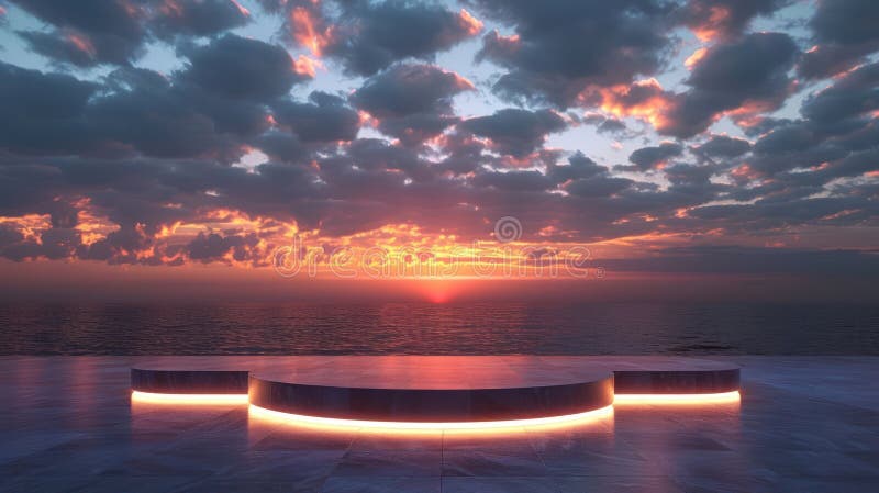 A Beautiful Sunset Over the Ocean with a Stage in the Foreground Stock ...