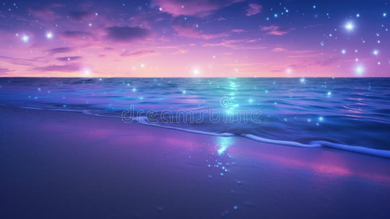 A Beautiful Sunset Over the Ocean with Stars Shining, AI Stock Image ...