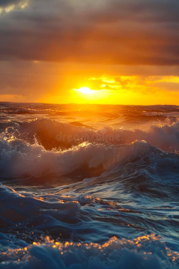 A Beautiful Sunset Over the Ocean with Waves Stock Photo - Image of ...