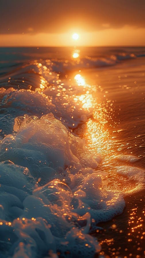 A Beautiful Sunset with Golden Sparkles on the Beach Stock Image ...