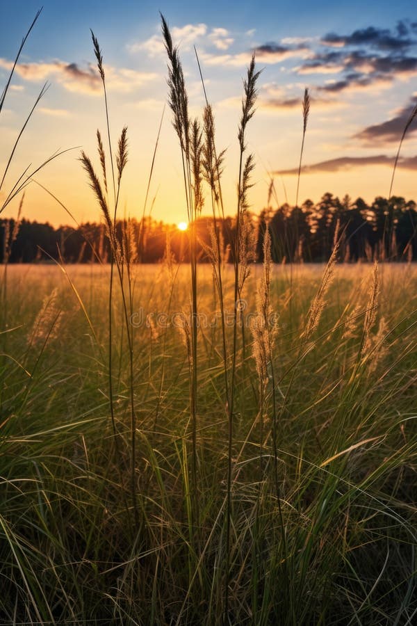 Beautiful Sunset Over Peaceful Grass Field Ideal Nature Backgrounds ...