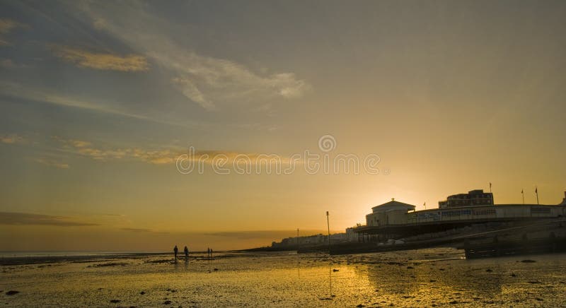Beautiful Sunset Over Pier at Low Tide Stock Image - Image of coastline ...