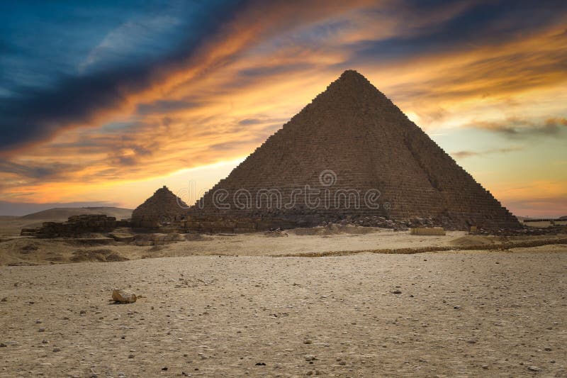 Beautiful Sunset Over the Pyramid of Menkaure in Giza, Egypt Stock ...