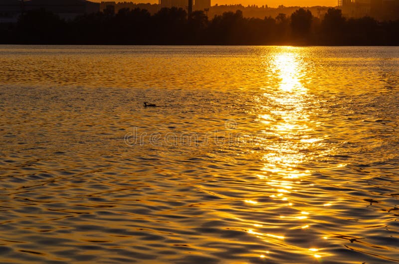 Beautiful Sunset Over the River. the Solar Path on the Surface of the ...