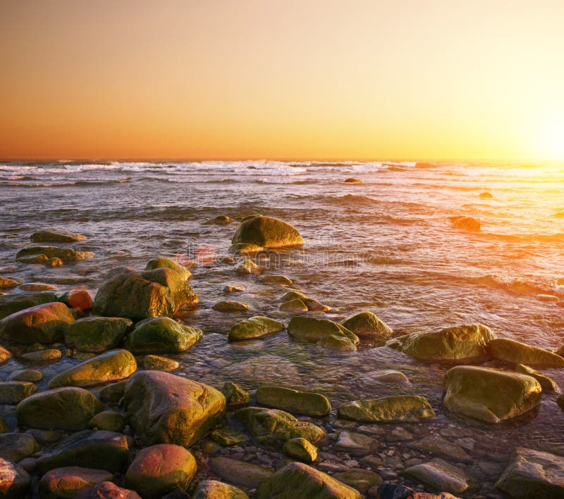 Beautiful Sunset Over Rocky Seashore Stock Image - Image of rocks ...