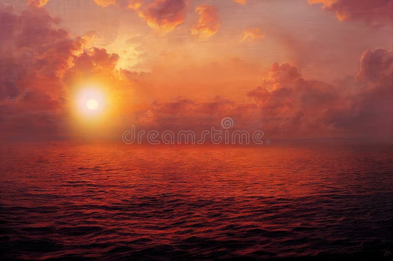Beautiful Sunset Over the Sea. Digital Art. Stock Illustration ...