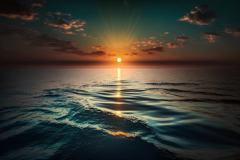 Beautiful Sunset Over the Sea with Sun Rays and Reflection in Water ...