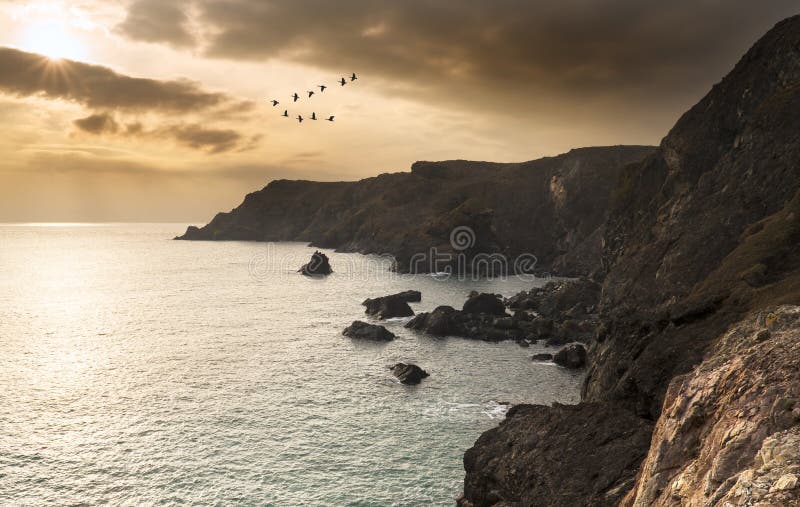 Beautiful Sunset Over Secluded Cove Stock Image - Image of ocean ...