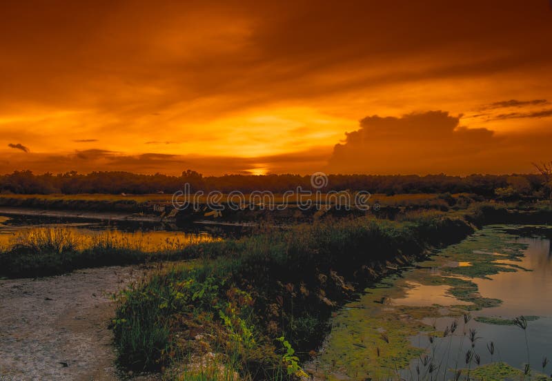 Beautiful Sunset Over the Shrimp Pond, Benoa-bali Stock Photo - Image ...