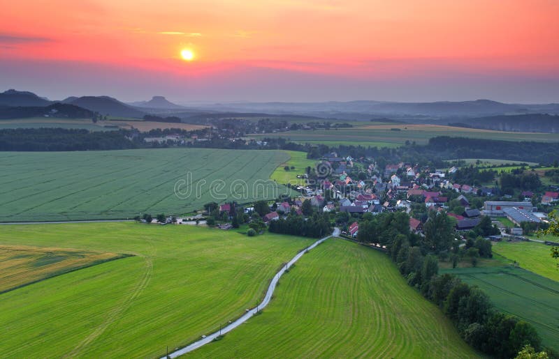 Beautiful Sunset Over Small City Stock Image - Image of beautiful ...