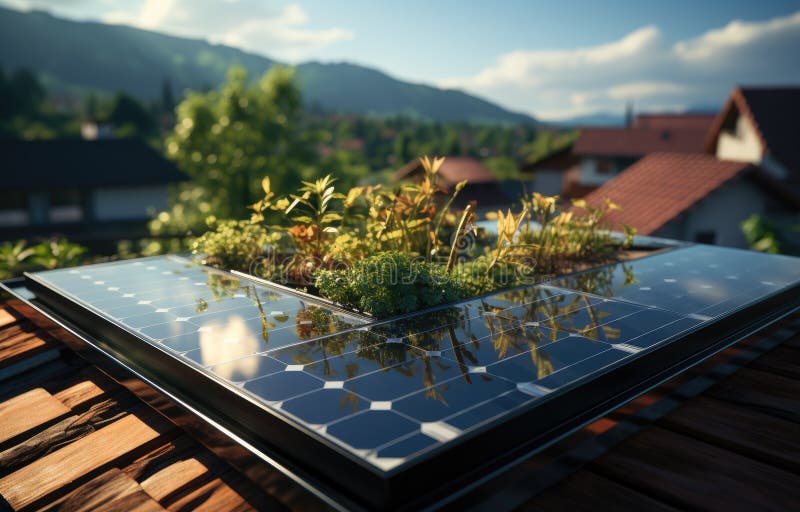 Beautiful Sunset Over Solar on the Roof with Sunset on the Background ...