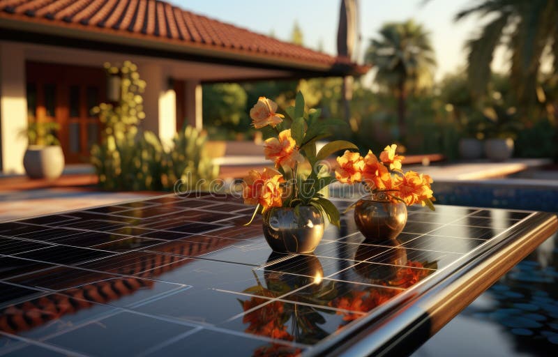 Beautiful Sunset Over Solar on the Roof with Sunset on the Background ...