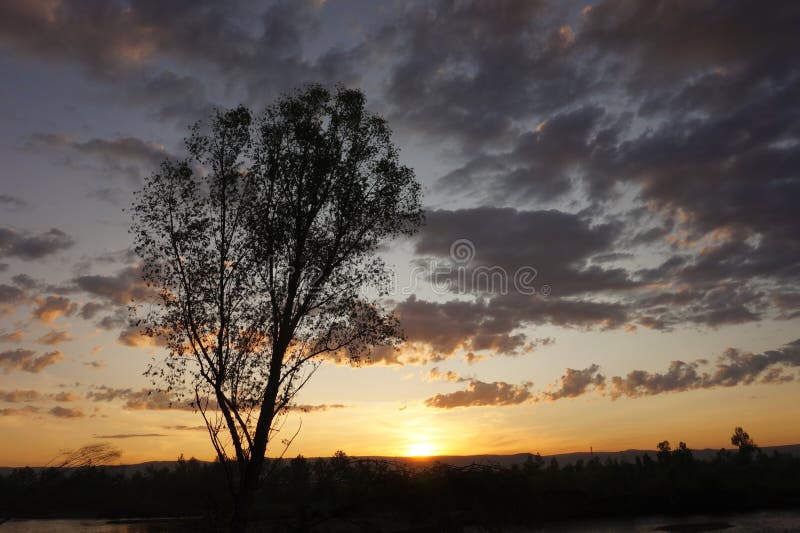 Beautiful Sunset Over the Taiga River. Stock Image - Image of clouds ...
