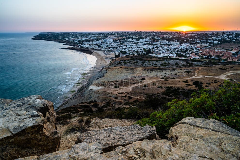 Beautiful Sunset Over the Town and the Beach. Stock Photo - Image of ...